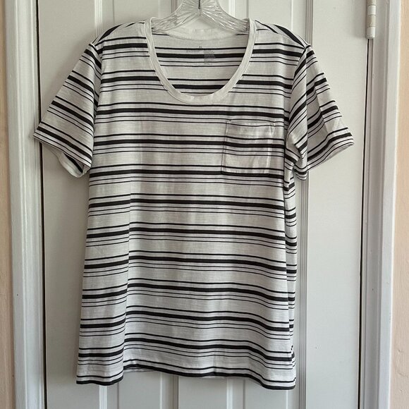 Muji | Tops | Muji Charcoal And White Striped Tee | Poshmark